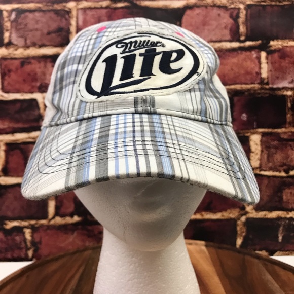 miller | Accessories | Miller Lite Beer Hat Cap Plaid Front Blue Pink ...